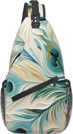 Generic Sacoche Tactique Plumes de paon boh&egrave;mes R&eacute;glable Sac Bandouli&egrave;re Casual Crossbody Bag pour Voyage Cyclisme Randonn&eacute;e