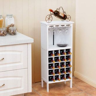 Costway Costway - Weinregal Weinschrank 20 Flaschen, Flaschenregal mit Glasaufhaenger,Holz,Weinstaender, Gleserregal für Küche, Bar, Flaschenstaender 42 x