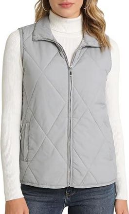 Generic Gilet matelass&eacute; sans manches pour femme avec fermeture &eacute;clair et col montant rembourr&eacute;, gris clair, XXL