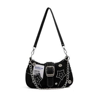 Generic Sac &agrave; bandouli&egrave;re en denim brod&eacute; avec cha&icirc;ne, sac en jean cool, grande capacit&eacute;, sac &agrave; main de cowboy, sac &agrave; main de voyage, rendez-vous, travail, Noi