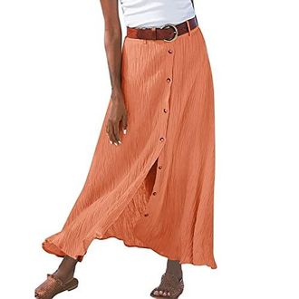 Generic Jupe Lin Femme Taille Haute, Jupe Ete Fente avec Boutons Solide D&eacute;Contract&eacute;E Jupes Mi Longue Chic Et &eacute;l&eacute;gant Grande Taille L&eacute;ger Fluide Coton Et Lin D