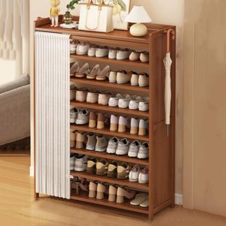 Generic Vertikales Schuhregal mit Atmungsaktivem Stoffvorhang, Mehrst&ouml;ckiges Schuhorganizer, Schuhst&auml;nder Aus Bambus mit Rundem Haken for Eingangsbereich, Woh