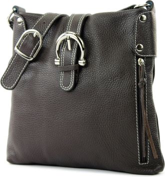modamoda.de T04 - ital Umh&auml;ngetasche Schultertasche aus Leder, Farbe:Dark Chocolate