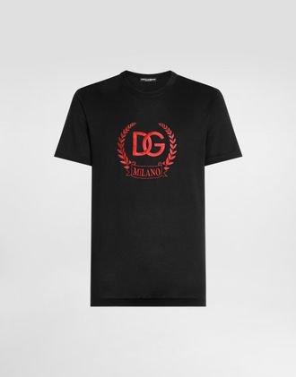Dolce & Gabbana T-shirt Aus Baumwolle Mit Logostickerei Dg Milano - Mann T-shirts Und Polos Schwarz Jersey 56