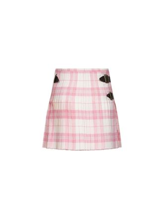 Vivienne Westwood Womens Kilt Mini Skirt Pink-Ivory Multicolour Virgin Wool