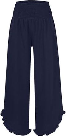 Generic Pantalon palazzo &agrave; jambe large pour femme en lin et coton, taille haute &eacute;lastique, contr&ocirc;le du ventre, pantalon &agrave; enfiler, coupe d&eacute;contract&eacute;e, pantalo