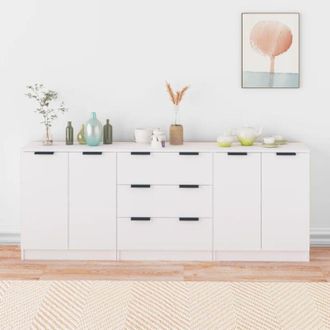 vidaXL Vidaxl - Lot de 3 buffets style industriel - Meuble de rangement blanc en bois ding&eacute;nierie - Dimensions 60x30x70 cm - Assemblage requis