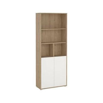 Dmora B&uuml;cherregal Rosalie, B&uuml;roregal, Mobiler Buchhalter, B&uuml;cherbrett, 80x34 h205 cm, Eiche und Wei&szlig;