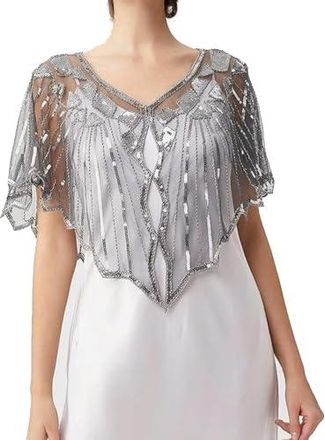 Generic NYSBH Ch&acirc;le r&eacute;tro avec perles et paillettes pour femme, gris, Taille unique