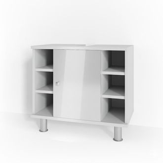 Vicco Waschbeckenunterschrank Wei&szlig; Hochglanz Fynn 60x54x32 cm - Unterschrank f&uuml;r das Badezimmer, Praktische Ablage f&uuml;r Handt&uuml;cher, Putzmittel & Pflegeproduk