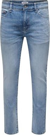 Only & Sons Jean Slim Fit pour Homme ONLY&SONS, Clair Lucidage, Taille Basse, 5 Poches, Fermeture à glissière., Couleurs:Bleu, Taille de Pantalon:29W / 34L, Longu