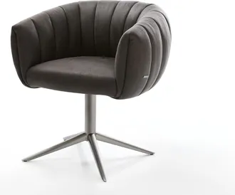 DELIFE Drehstuhl Jada-Flex Mikrofaser Anthrazit Vintage Fu&szlig;kreuz Graphit 360&deg; drehbar Wippfunktion Taschenfederkern, Esszimmerst&uuml;hle