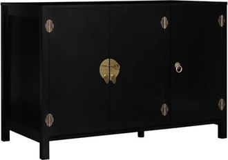 IDMarket Buffet Bas 110 cm Yang 3 Portes Bois Noir