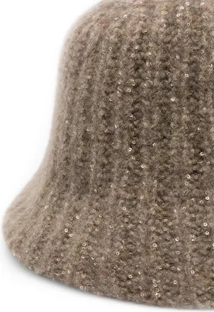 Brunello Cucinelli Sequin-Embellished Knit Bucket Hat - Brown