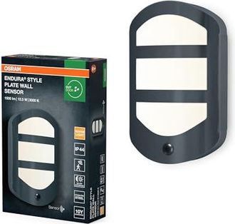 Osram ENDURA Style Plate Wall Sensor, Außenwandleuchte Dunkelgrau, 12,5W, 630lm, 3000K, IP44, Bewegungssensor