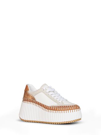 Chlo&eacute; Womens Wedge Sneakers Nama White Polyester Trainers