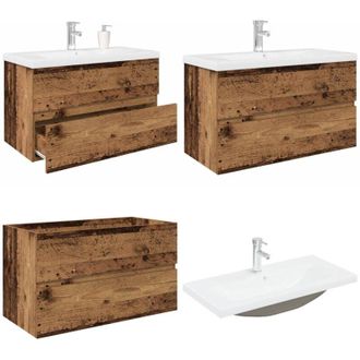 vidaXL vidaXL Meuble lavabo avec bassin et robinet intégrés vieux bois