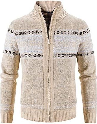 Generic Cardigan d&eacute;contract&eacute; pour homme avec fermeture &eacute;clair et poche &agrave; manches longues pour lhiver, beige, XXL