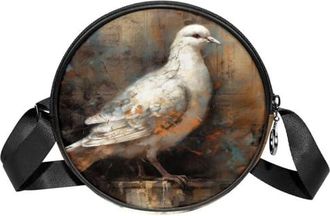 Generic Petit sac &agrave; bandouli&egrave;re rond pour femme, motif pigeon, vintage, avec fermeture &eacute;clair, bretelles r&eacute;glables, sac &agrave; main rond d&eacute;contract&eacute; pour femmes et