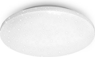 Briloner LED Deckenlampe mit Sternendekor, LED Deckenleuchte Bad IP44, gelochtes Dekor, neutralwei&szlig;es Licht, &Oslash;340 mm, Wei&szlig;