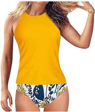 Generic Tankini pour femme avec short taille haute - Maillot de bain vintage gainant 2 pi&egrave;ces - Maillot de bain de vacances modeste pour la piscine, jaune, XX