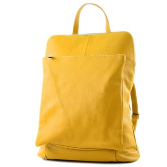 modamoda.de T141 Damen Leder Rucksack Damentasche Schultertasche handmade in Italy, Farbe:Sonnengelb
