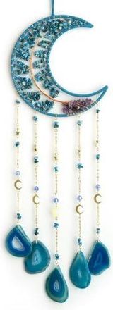 Generic Attrape-r&ecirc;ves lune et arbre de vie, agate naturelle, fil de cuivre et cordon en cuir, d&eacute;coration murale ou fen&ecirc;tre positive (lune)