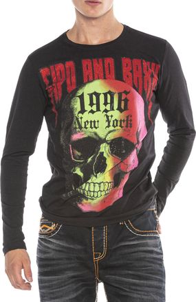 Cipo & Baxx Herren Sweatshirt CL406 Schwarz - Stylischer Pullover im Modernen Streetwear Look mit Rundhals & Print - Bequemer Sweater f&uuml;r Alltag, Freizeit & Party