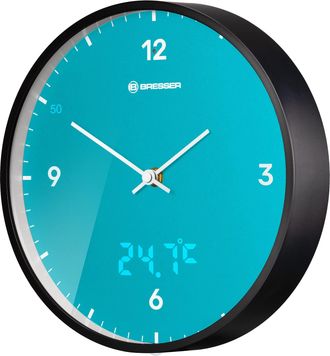 Bresser Funkuhr Wanduhr MyTime LEDsec mit 24 cm großem Ziffernblatt, LED-Sekundenanzeige, Innentemperatur und geräuschlosem Funkuhrwerk, Sky Blue