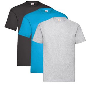 Fruit Of The Loom Valueweight T-Shirt Diverse Farbsets S M L XL XXL 3XL 4XL 5XL (XL, 1x Schwarz + 1x Azur + 1x Grau + 1HL Kauf Notizblock)