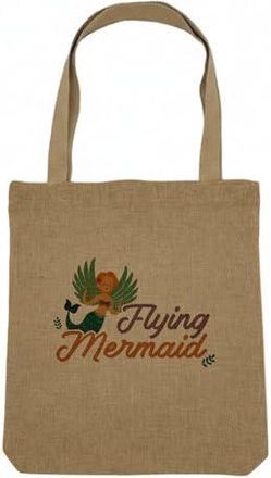 Fabulous Sac Shopping Tote Bag Aspect Lin - Flying Mermaid Cute Humor Fantasy - Sac de Courses Toile Epaisse 360g Beige Naturel Cabas Port&eacute; Epaule Solide Impri