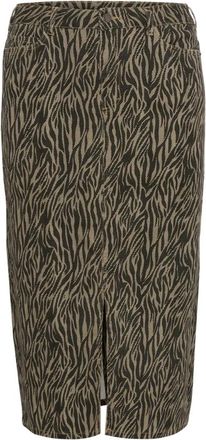 Kaffe Curve Femme, Jupes, Brun, Taille: 48 FR Jupe en Denim Gris Plume / Animal Noir