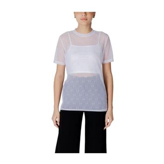 A|X Armani Exchange Femme, Tops, Blanc, Taille: 34 FR Haut en maille &agrave; superposition transparente