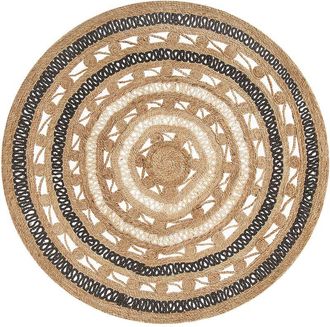 Beliani Tapis Rond Beige et Noir en Jute pour Chambre ou Salon au Style Bohème ø 140 cm Beliani