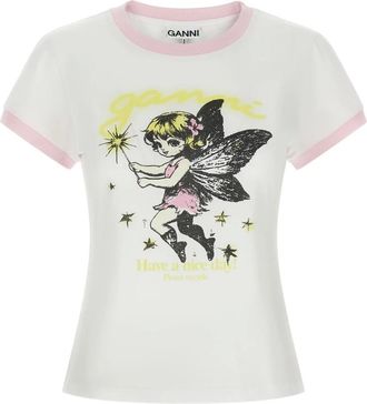 Ganni Femme, Tops, Blanc, Taille: 36 FR Cotton Jersey T-shirt