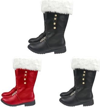 Generic Bottes de neige pour homme avec fermeture éclair latérale - Bottes dhiver mi-mollet avec sangle à boucle - Couleur unie - Bordure pelucheuse - Antidér