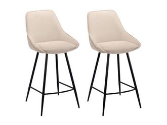 Vente-Unique Lot de 2 tabourets de Bar en Velours côtelé et métal Noir - Créme - MASURIE