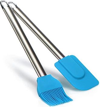 Com-Four Set de cuisson 2 pi&egrave;ces avec grattoir &agrave; p&acirc;te et pinceau &agrave; g&acirc;teau en silicone - spatule &agrave; p&acirc;te pour la cuisine - pinceau &agrave; p&acirc;tisserie (2 parties - bros
