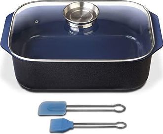 GSW Viereckbr&auml;ter Ceramica - hochwertiger Br&auml;ter mit Deckel, inkl. Backpinsel-Set, ideal zum Schmoren und Braten, auch f&uuml;r Induktion und Backofen - Blau, 