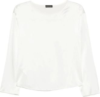 Emporio Armani Femme, Tops, Blanc, Taille: 42 FR Haut &agrave; Manches Longues en Satin de Soie