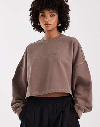 adidas Originals Essentials - Sweat court &agrave; logo lin&eacute;aire - Marron-Brown