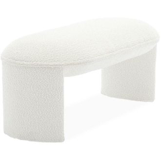 Sweeek Sweeek - Banc ou bout de lit en tissu bouclette blanc cr&egrave;me l 100 x p 44 x h 41cm - shawn