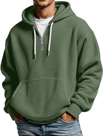 Generic Mokaloha Sweat-shirt à capuche décontracté à manches longues et fermeture éclair gaufrée pour homme, Vert, 5XL