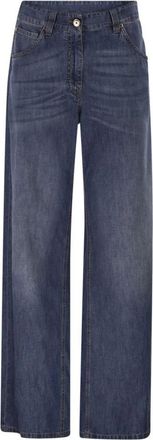 Brunello Cucinelli Femme, Jeans, Bleu, Taille: 40 FR Pantalon Large Orn&eacute; de Monili