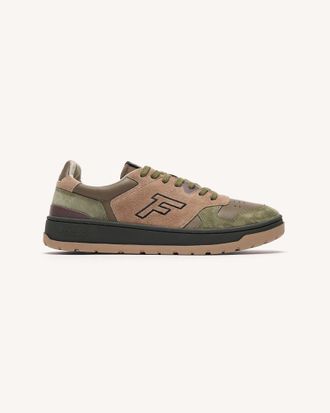 Faguo Baskets en cuir marron et kaki