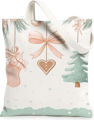 Generic Sacs fourre-tout en toile vintage de No&euml;l, &eacute;l&eacute;gants motifs de d&eacute;coration de vacances, sacs d&eacute;picerie r&eacute;utilisables, l&eacute;gers et lavables &agrave; l&eacute;paule Stra,