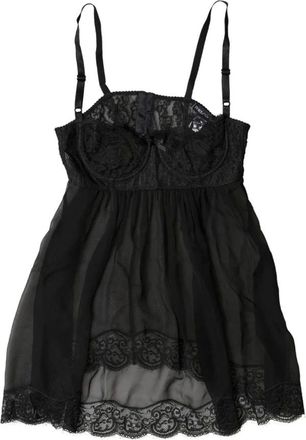 Dolce & Gabbana Femme, Tops, Noir, Taille: 38 FR Top Lingerie en Soie et Dentelle Florale