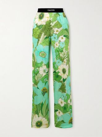 Tom Ford Pantalon De Pyjama En Satin De Soie M&eacute;lang&eacute;e &Agrave; Imprim&eacute; Fleuri - Vert