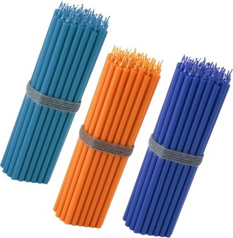 NKlaus 150x Bunte Stabkerzen Set 16 cm - Hellblau, Orange & Dunkelblau - tropffrei & rußfrei - dünne Kerzen für moderne Dekoration, Party, Event, Tisch & Gas