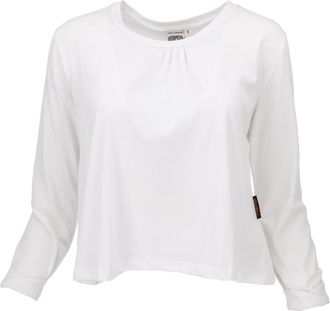 Guru Shop Einfarbiges Basic Shirt, Lockeres Langarmshirt aus Biobaumwolle - Weiß, Damen, Size:XL